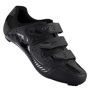 Hiland Unisex Wide Cycling Shoes Compatible with Peloton&Look Delta/Shimano SPD Cleats-3 Straps-Clip in Road/Mountain/Indoor Bike Shoes for Mens and Womens Black