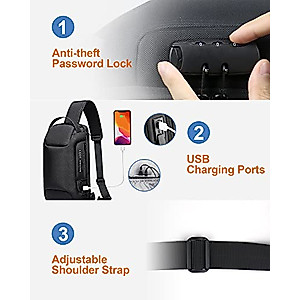 Lily Parker Sling Bag Backpack Mens Cross Body Waterproof Anti-Theft Shoulder Daypack with USB Charging Port Fit 7.9" iPad, Black, Small