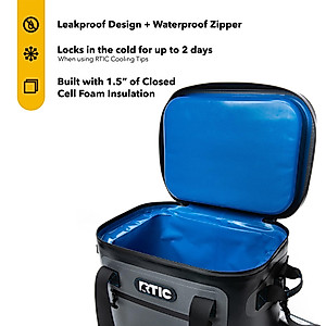 RTIC Soft Cooler 30 Can, Insulated Bag Portable Ice Chest Box for Lunch, Beach, Drink, Beverage, Travel, Camping, Picnic, Car, Trips, Floating Cooler Leak-Proof with Zipper, Blue/Grey
