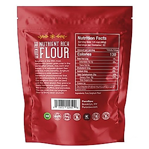 Sorghum Flour, 2lbs, Gluten Free flour, Jowar Flour, Sweet White Sorghum Flour Gluten Free, Sweet Sorghum Flour, Whole Grain, All Natural, Batch Tested, Non-GMO, 2 pounds, By PuroRaw.