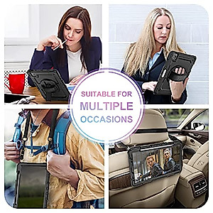 iPad Pro 11 Case, iPad Air 5th/4th Gen Case 2022/2020 with [Tempered Glass Screen Protector], [Kid Proof] BASE MALL Tablet Protective Case, Pencil Holder,Rotating Kickstand,Hand/Shoulder Strap (Black)