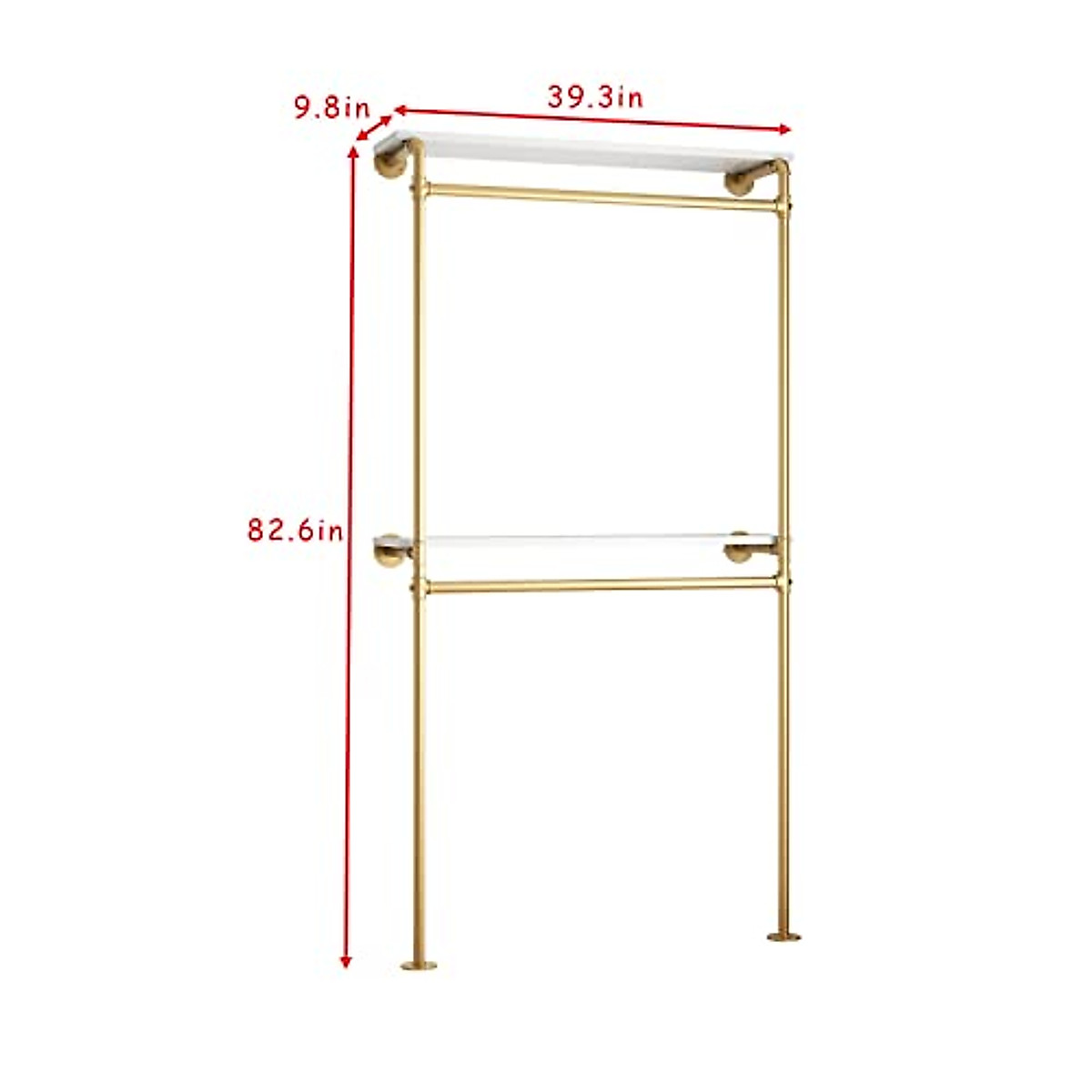 DR.IRON Gold Pipe Clothing Racks with 2 Tier Shelves, Wall Mounted Gold Clothes Rack with Double Hanging Rods Heavy Duty Garment Storage Rack Display Racks Rod for Clothes,Laundry Room