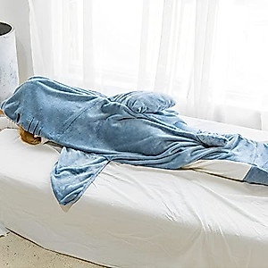 Shark Blanket Adult, Shark Onesie Blanket Adult, Shark Blanket Hoodie, Wearable Blanket Adult, Shark Blanket Super Soft Cozy Flannel Hoodie (L (67 inches Long))