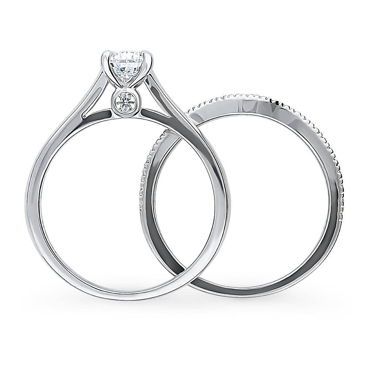 BERRICLE Sterling Silver Solitaire Wedding Engagement Rings 0.8 Carat Pear Cut Cubic Zirconia CZ Ring Set for Women, Rhodium Plated Size 5