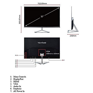 ViewSonic 32 Inch 1080p Widescreen IPS Monitor with Ultra-Thin Bezels, Screen Split Capability HDMI and DisplayPort (VX3276-MHD)