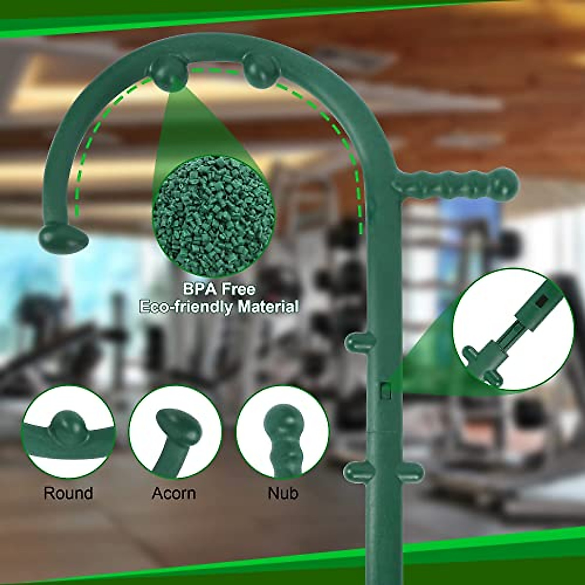 Massage Trigger Point Cane, Body Deep Tissue, Handheld Back, Neck, Shoulder, Leg and Feet Massager Rod, Muscle Release Tool Self Massage Hook Cane for Women & Men, Green