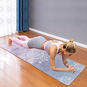 SNAKUGA Travel Yoga Mat, Non Slip Exercise Suede Mat with Carry Bag, All-Purpose Fitness Mat with High Density Anti-Tear Surface for Women, Ideal for Pilates Workout (72'' x 26'' x 1.5mm Thick)