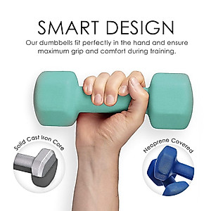 HolaHatha Hex Dumbbell Weight Training Home Gym Equipment Set with 5, 10, and 15 Pound Fitness Hand Weights with Storage Organizer Rack, Multicolor