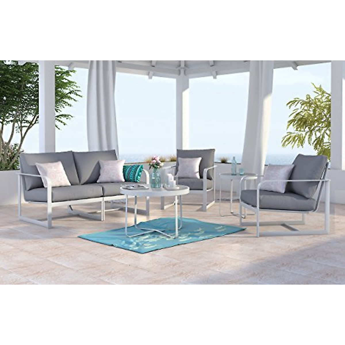 Elle Decor Modern Mirabelle Outdoor Patio Modular Furniture Collection, White or Gold Frame, Ottoman, White