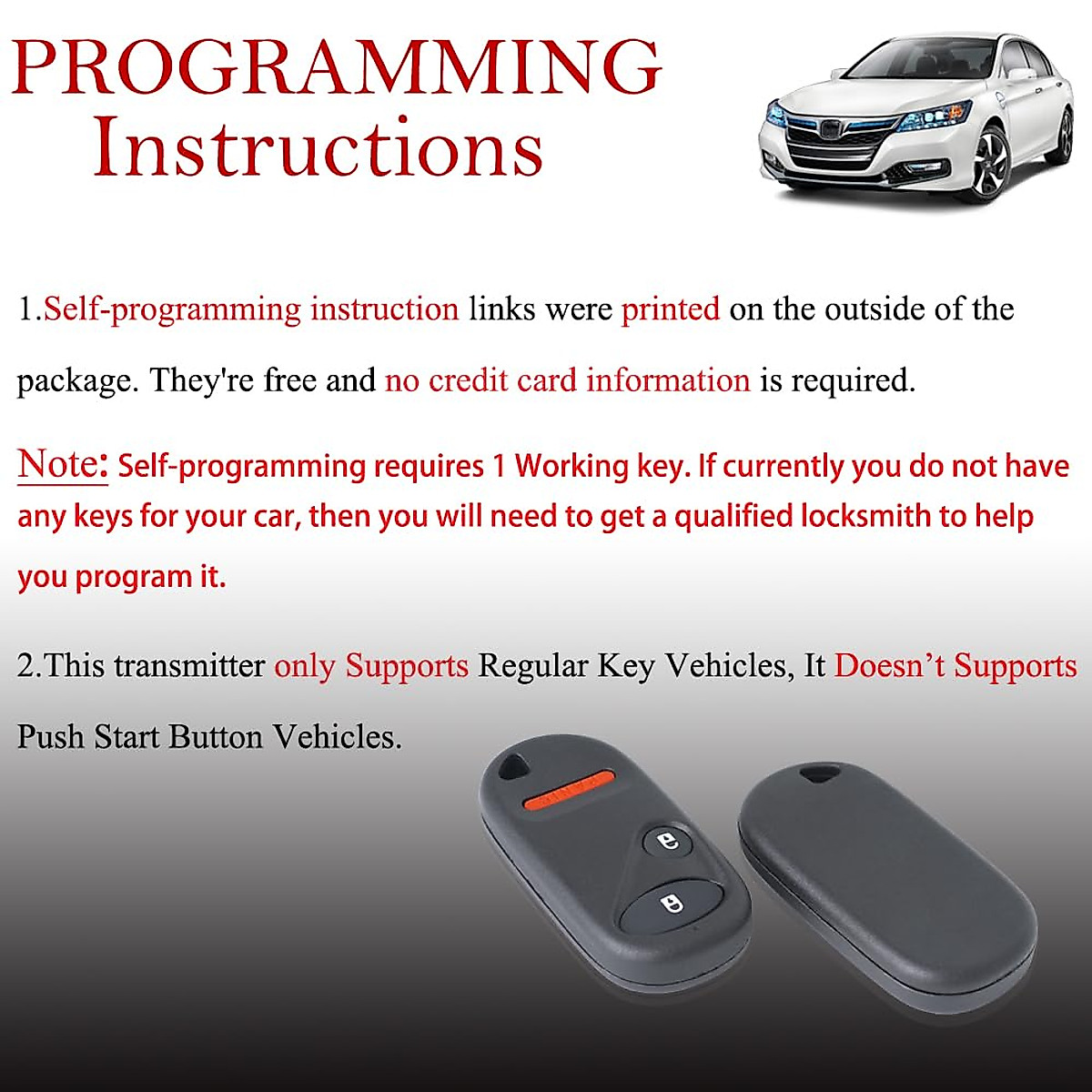 Key Fob Remote Replacement Fits for Honda Civic DX EX LX 2001 2002 2003 2004 2005/Honda Pilot 2003 2004 2005 2006 2007 NHVWB1U523 Keyless Entry Remote Control NHVWB1U521 72147-S5A-A01(Pack of 2)