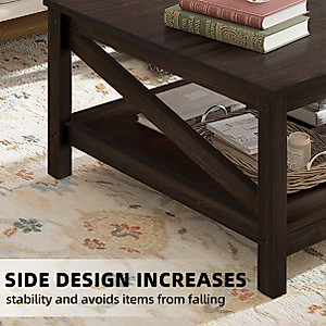 YITAHOME 2-Tier Square Coffee Tables with Storage,Coffee Table for Living Room,Center Table Coffee Table for Home,Wood Living Room Table Industrial Small Farmhouse Cocktail Table, Espresso