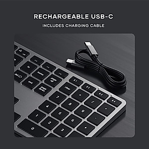 Satechi Slim X3 Bluetooth Backlit Keyboard with Numeric Keypad – Illuminated Keys & Multi-Device Sync – for M2/ M1 MacBook Pro/Air, M2/ M1 iPad Pro/Air, M2 Mac Mini, iMac M1 (Space Gray)