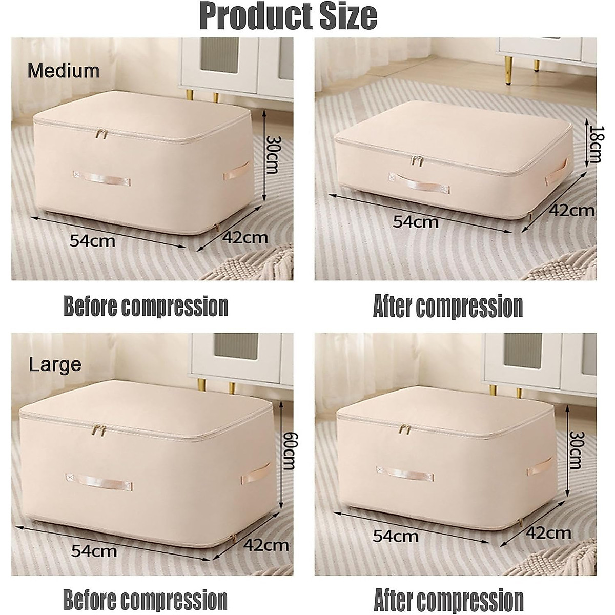 Ultra Space Saving Self Compression Organizer,New Heavy Duty Moving Bags,Clothing Storage Bags with Zipper for Comforters,Blankets,Bedding,Clothes(Grey,XL-54 * 42 * 60cm)