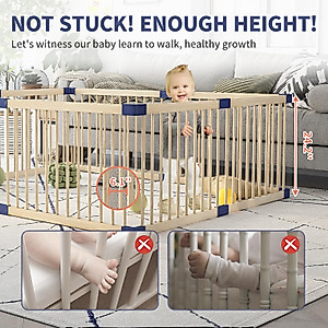 Linor Baby Playpen, Wooden Baby Playpen with Safety gate, 70.8"x59" Extra Large Playpen for Babies and Toddlers, Baby Play Yards, Playpen for Twins, Children, 100% Natural Wood