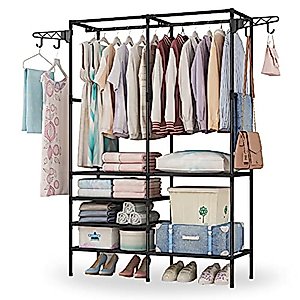 iMounTEK Garment Racks,Clothes Rack Garment Shelf Clothing Shelf Metal Garment Rack Shoe Clothing Organizer Shelves Freestanding Clothes Wardrobe Clothing Racks for Hanging Clothes 6 Tier for Bedroom