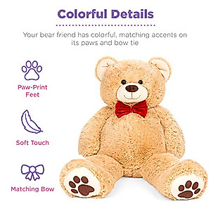 Best Choice Products 35in Giant Super Soft Plush Cuddly Teddy Bear Stuffed Animal Toy for Bedroom, Kids Playroom w/Bow Tie, Footprints - Brown