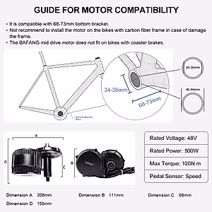 BAFANG 48V 500W Mid Drive Kit : BBS02 Motor with 500C Display & 44T Chainring, 8Fun Electric Bike Mid Mount DIY eBike Conversion Kit for BB68mm, Fit Mountain Road Commuter Bicycle (NO Battery)