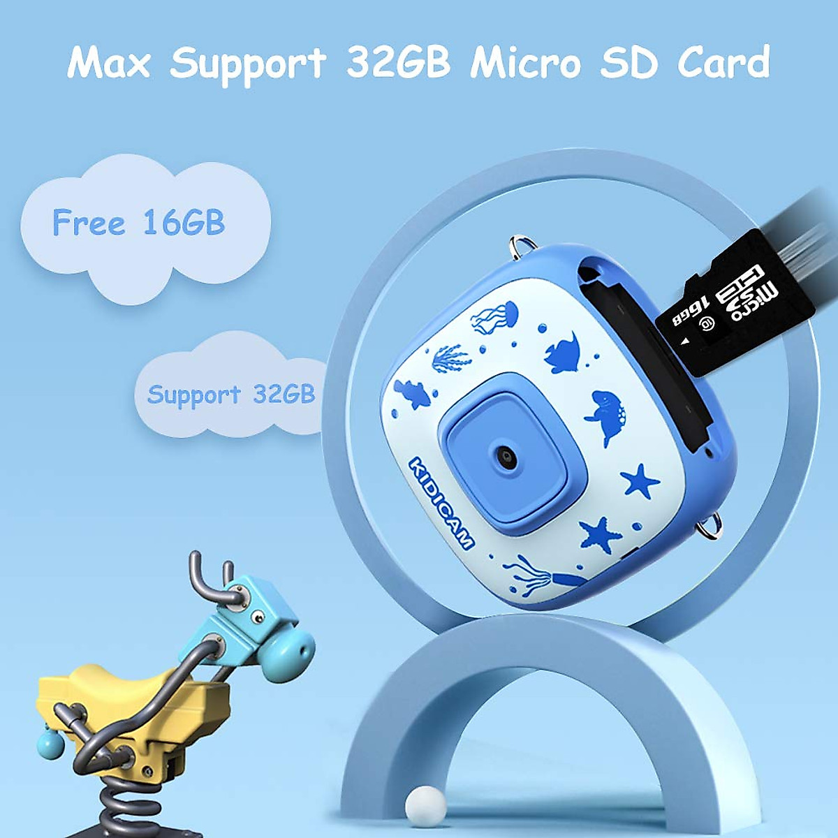 Dragon Touch Kids Action Camera - Waterproof Kidicam 2.0 Digital Camera for Boys Girls 1080P Sports Camera Camcorder with 16GB Memory Card (Blue)