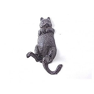 Handcrafted Nautical Decor Cast Iron Happy Fat Cat Wall Hook 6"