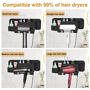 GWSNIO Hair Dryer Holder Wall Mounted, Self-Adhesive Blow Dryer Rack Removable Hair Tool Organizer with Plug Hook, Multi-Functional Hair Care Styling Tool Storage Basket for Bathroom