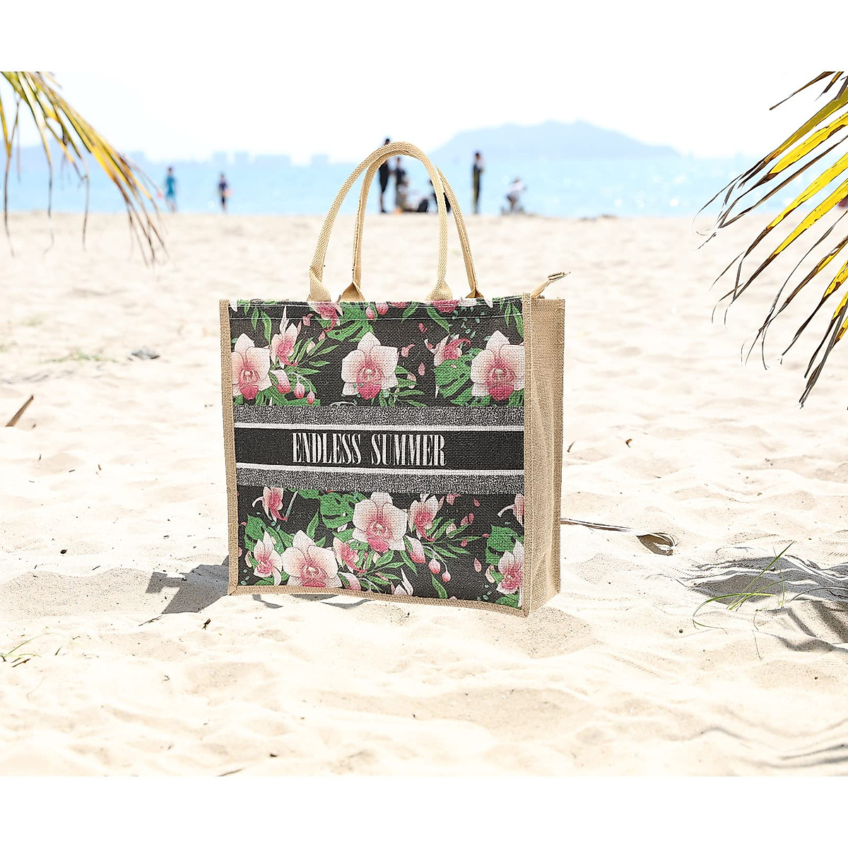 CIOOU Waterproof Beach Bag Straw totes Large Burlap Tote Bags Reusable Jute Bags Grocery Store Shoulder Handbag for Women