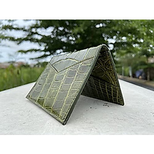 Double side Moss Green Crocodile Alligator leather skin Credit Cardholder, leather credit cardcase, leather creditcard cover