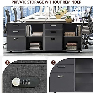 Heliosphere Modern 3 Storage Drawer File Cabinet with Coded Lock, Wood Printer Stand with Open Storage Shelves/Mobile Lateral Filing Cabinet/Easy Assemble for Home Office Bedroom (Dark Gray)