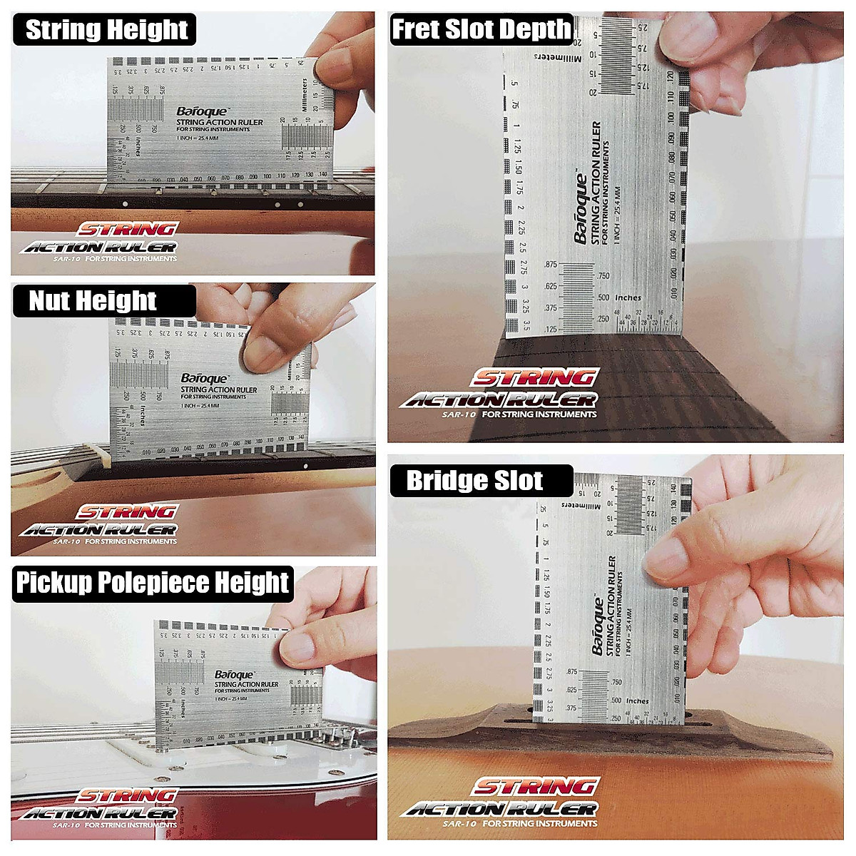 String Action Ruler Gauge,Guitar Repairing Tool for Luthier,Fit for Guitar,Ukulele,Bass,Banjo,Mandolin