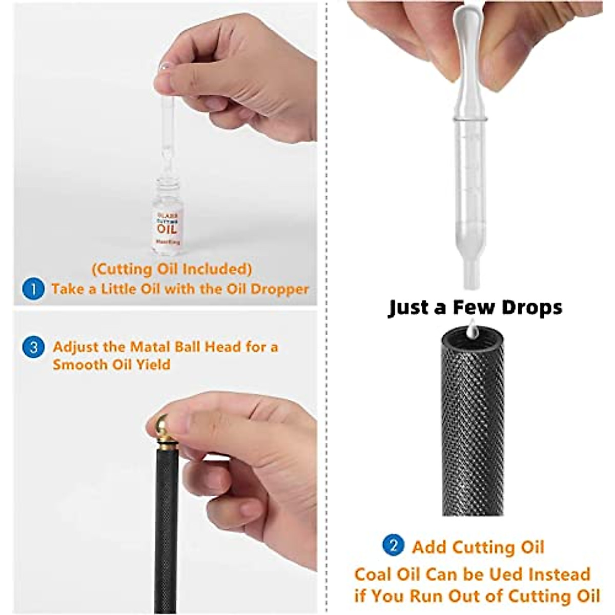 Glass Cutter Kit with Cutting Oil, 2mm-20mm Professional Cutting Head, Aotomatic Pencil Oil Feed Carbide Tip Glass Cutter Tool for Thick Glass Mosaic and Tile