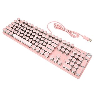 Mechanical Keyboard, 104 Keys Wired Retro Typewriter Round Punk Keycap Gaming Keyboard with Adjustable RGB Backlit Multi Mode for Gamer Typist E-Sports()