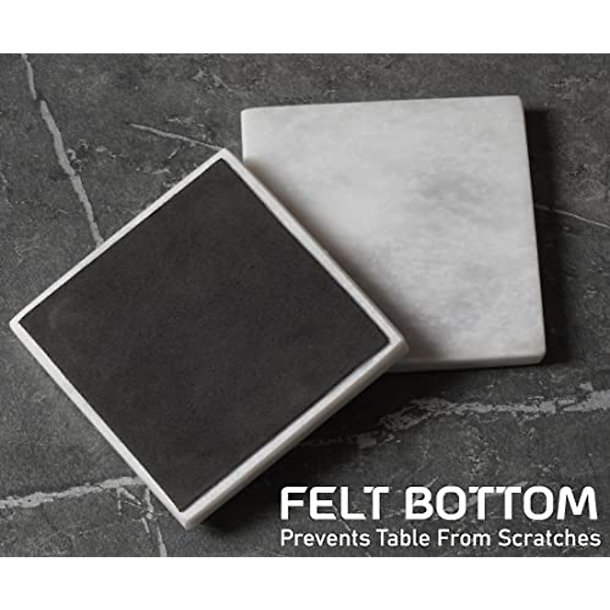 Coaster Set of 6 White Handmade Marble 3.5 Inch Bar Drink Cup Pad, Coffee Mug Square Coasters Set for Kitchen - Ideal Pot Drinks Tea Absorbent Coaster Plates