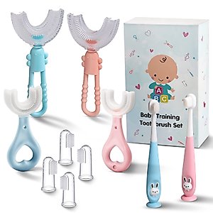 Baby Toddler Infant Toothbrush 6 to 12 Months and Up Age 1 2 3 1-2 2-4 Year Old, 10 in 1 Toothbrushes Gift Set with Soft Finger U-shaped Brush Brushing Bristles for Newborns Kids Children Child