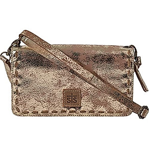 STS Ranchwear Women's Flaxen Roan Evie Organizer | Leather Casual Crossbody Clutch with Shoulder Strap, Interior Pockets & Card Slots, Gold/Brown