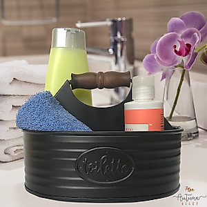 Autumn Alley Farmhouse Rustic Shower Caddy Basket for Bathroom - Toiletries Countertop Organizer, Decorative Bathroom Caddy, Bathroom Accessories with Toilette Label, 8.25" x 6", Black, Small