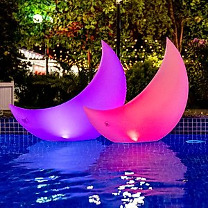 TIALLY Floating Pool Lights Solar Powered - 24" Crescent Moon Floating Lights - Inflatable Floating Solar Pool Lights for Swimming Pool, LED Pool Lights for Weddings, Pool Party Decor (2 Pack)
