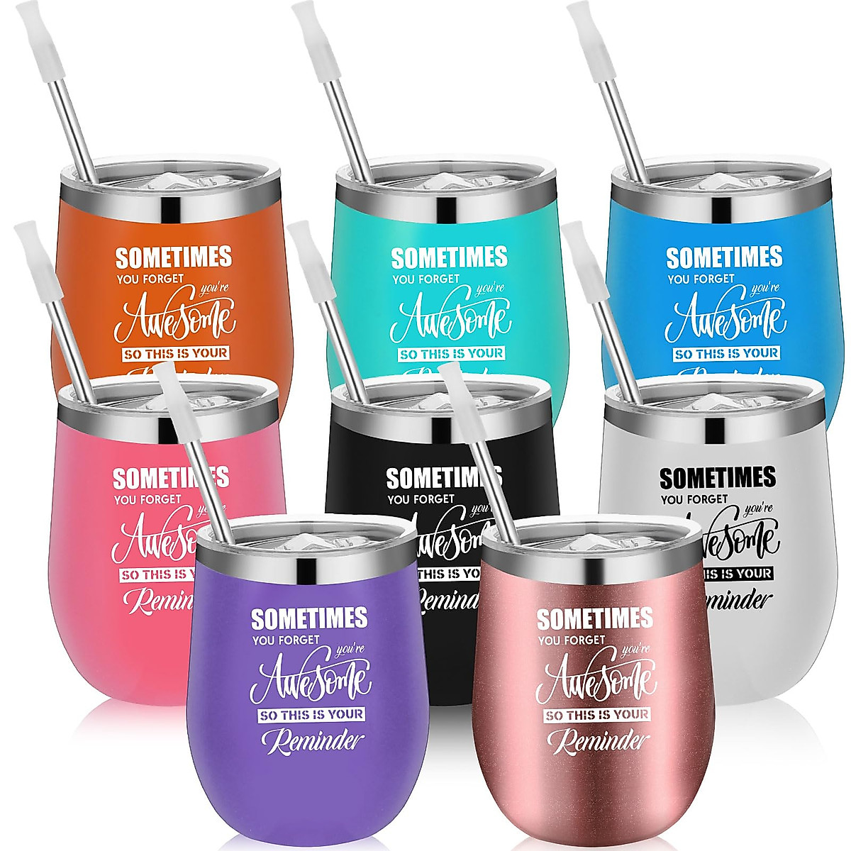 meekoo Thank You Gifts for Women Men You're Awesome Stainless Steel Insulated Tumbler Mug with Lids and Straws for Coworker Friends Appreciation Inspirational Gifts Bulk, 12 oz (Cute, 8 Pcs)