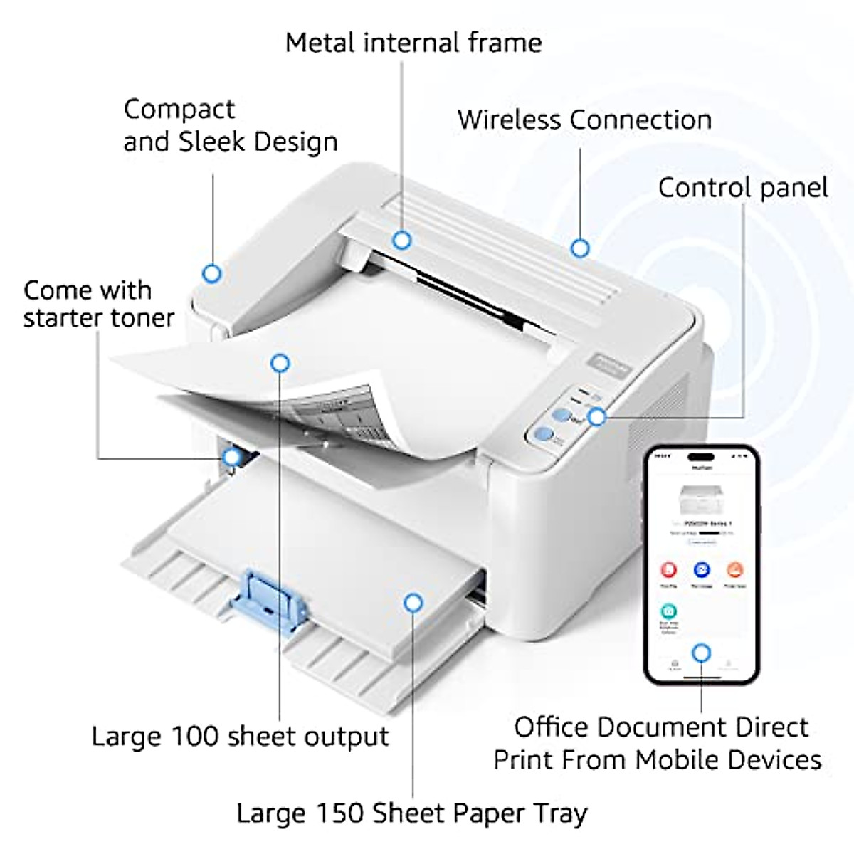 Pantum P2502W Black and White Laser Printer with Wireless Printing, Compact Size, 23 Pages per Minute (V5J87A)