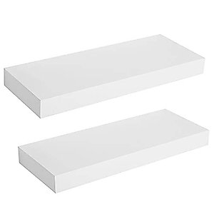 SONGMICS Wall Shelf 2-Set, Floating Shelf 15 Inches, Easy Install for Decorative Display Corner Invisible Bracket Support White ULWS14WT-2