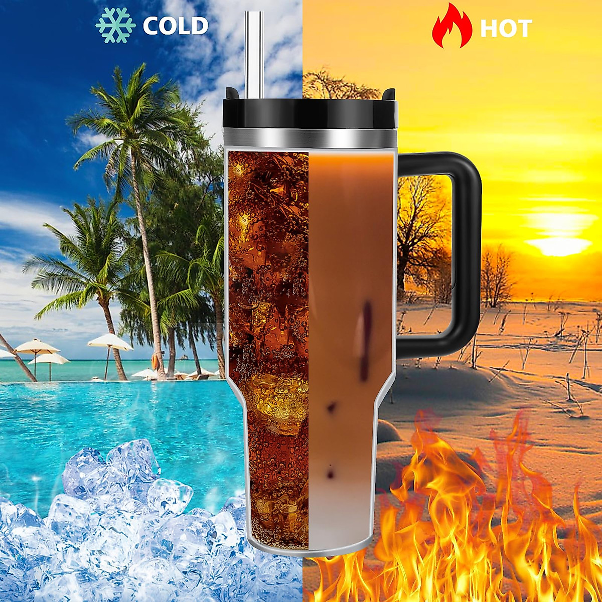 BELYQLY New Version 40oz Stainless Steel Vacuum Insulated Tumbler with Lid and Straw for Water, Smoothie and More, Iced Tea or Coffee (Black)