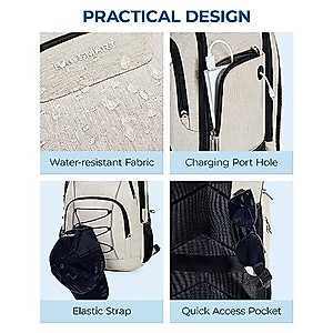 BAGSMART Travel Laptop Backpack, 15.6 inch Anti Theft Laptop Backpack With USB Charger Hole, Water Resistant College bookbag for Women Men, Casual Daily Backpack for travel, Beige