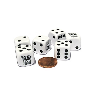 Set of 6 Cow Dice 16mm D6 Rounded Edge Koplow Animal Dice- White with Black Pips