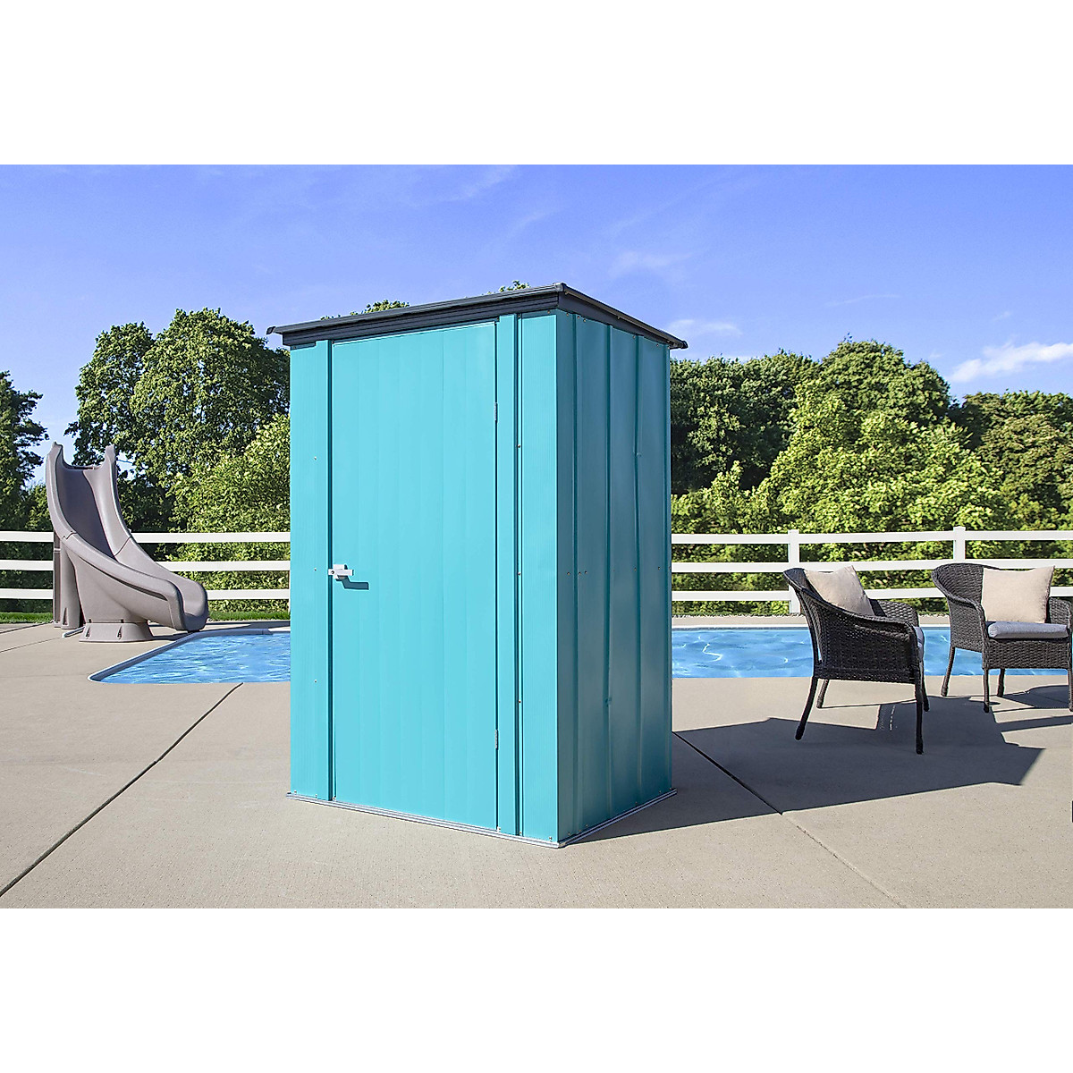 Spacemaker 4' x 3' Compact Outdoor Metal Backyard, Patio, and Garden Shed Kit, Teal and Anthracite