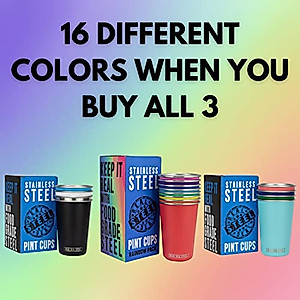 Real Deal Steel Party Pints: 16 oz Pint Cups, Stackable Tumblers, Eco Friendly Premium Metal Drinking Glasses
