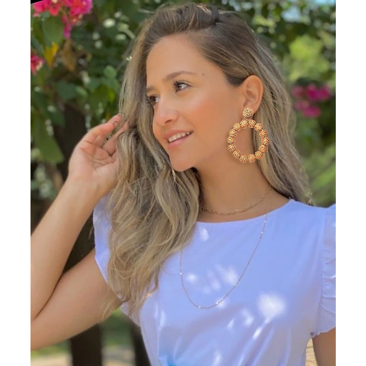 4 Pairs Raffia Earrings Boho Rattan Hoop Dangle Earrings for Women Handmade Straw Wicker Woven Earring Set Summer Beach Jewelry Gifts (4 Pairs Set A)