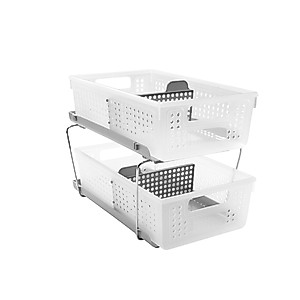 madesmart 2-Tier Organizer, Multi-Purpose Slide-Out Storage Baskets with Handles and Dividers, Frost