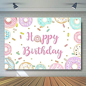 Avezano Donut Birthday Backdrop for Girls Party Decorations Sweet Donut Happy Birthday Party Banner Photography Background Donut Grow Up Bday Cake Table Photoshoot (7x5ft)
