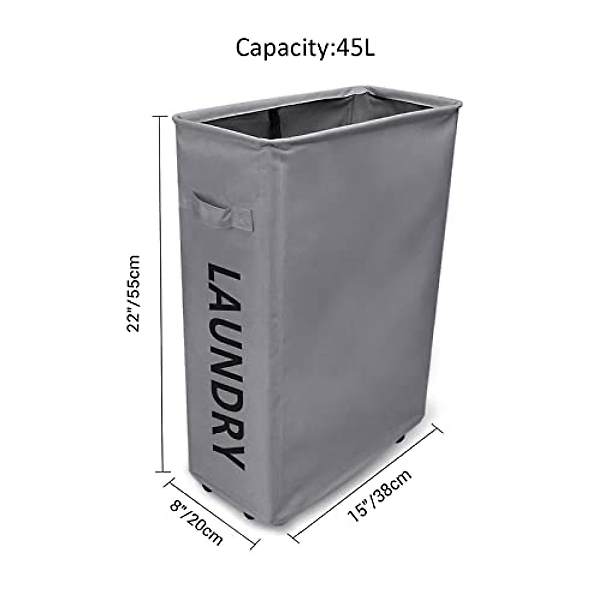 ZERO JET LAG 45L Large Slim Rolling On Wheels Laundry Hamper Basket Tall Dirty Clothes Hamper Clothes Storage Basket Standable Corner Handy Bin Hamper Basket 15×8×22" (22 Inches,Grey)