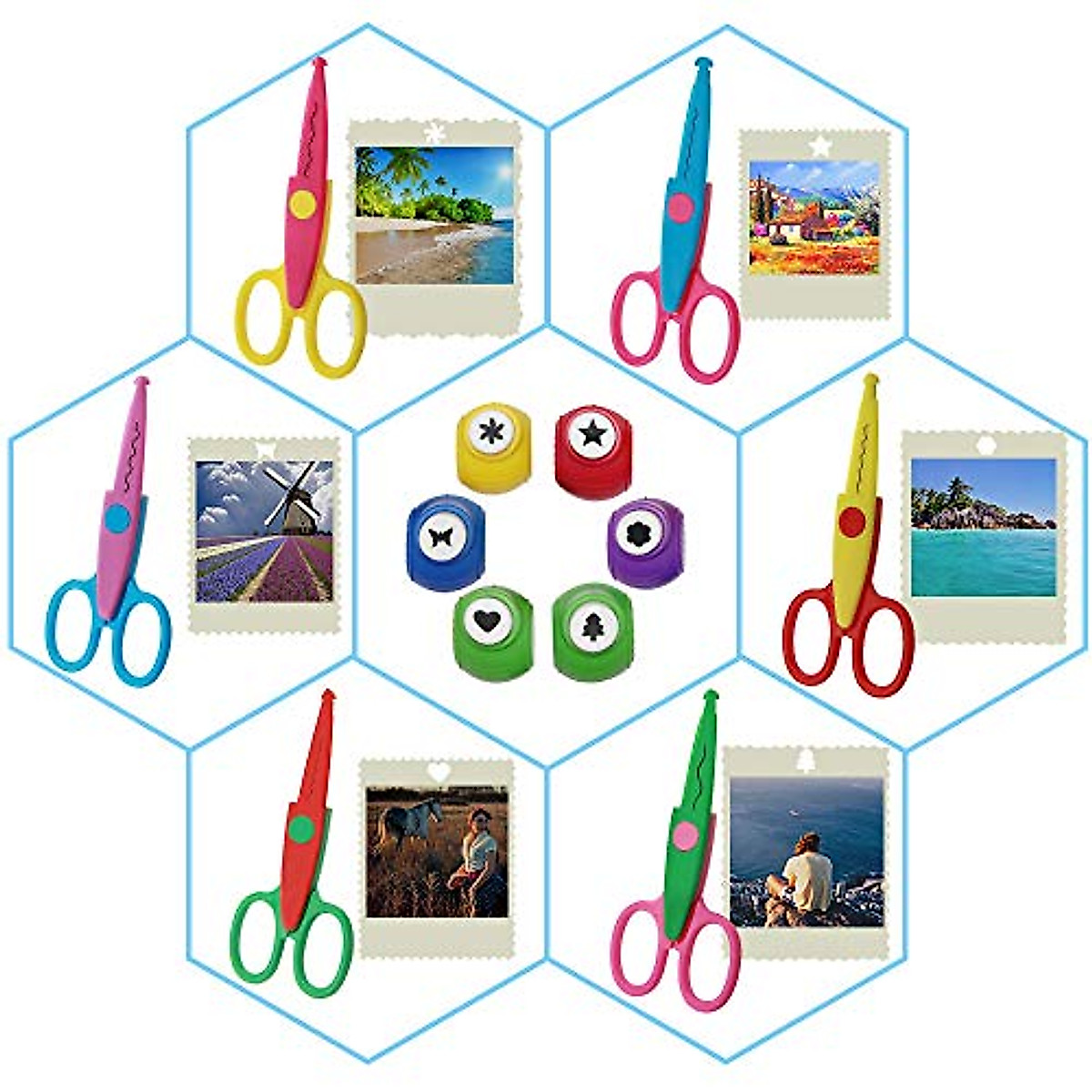 Set of 12, Craft Punch and Creative Scissors, findTop Scrapbooking Edging Scissors Paper Punch Set for Crafts, Scrapbooking, DIY Photo & Art Projects