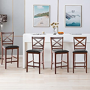 COSTWAY Bar stools Set of 4, Modern 25” Counter Height Dining Pub Stools with X-Shaped Backrest, Soft Cushion & Durable PU Seat, Simplistic Armless Kitchen Chairs for Home, Cafe Store, Restaurant (4)