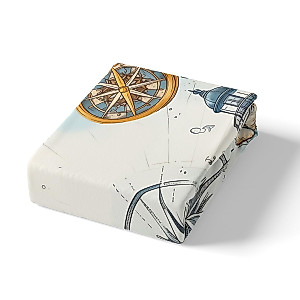 Nautical Sailboat Duvet Cover King Size,Compass Rudder Bedding Set,Kids Boys Girls Teens Adults,Sea Adventure Ocean Map Comforter Cover Sketch Navy Blue Beige Quilt Cover,1 Pillowcase(Not Comforter)